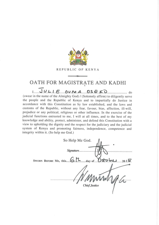Dr. Julie Oseko Oath of Office | PDF