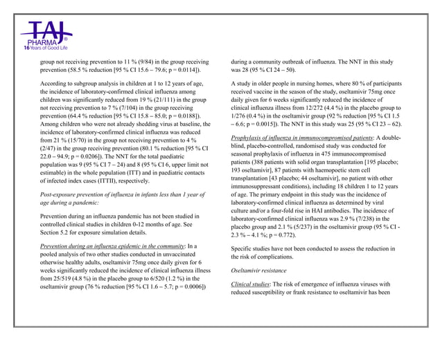 Oseltamivir for Injection USP Taj Pharma SmPC | PPT