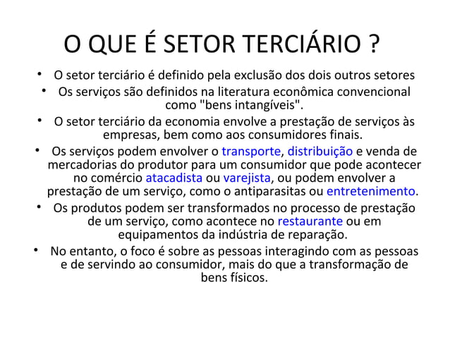 O Setor Terciário da Economia | PPT
