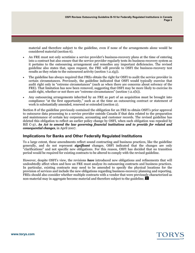 OSFI Revises B-10 Guidelines | PDF