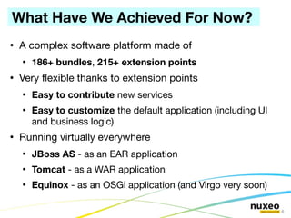 Creating Large Scale Software Platforms with OSGi and an Extension Point Model (EclipseCon) | PPT