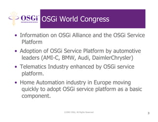 OSGi World Congress 2002 Summary - J Barr | PPT