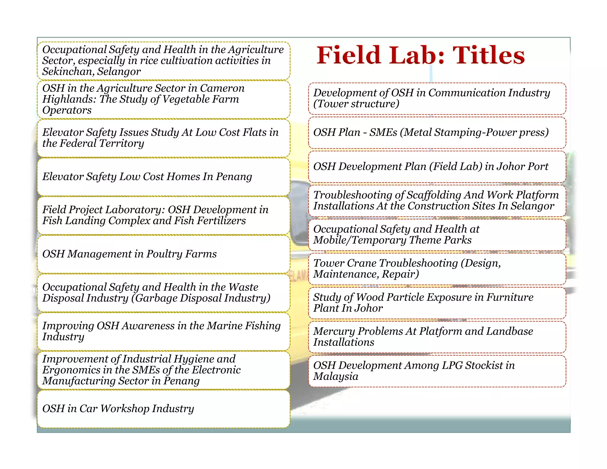 Occupational Safety and Health Master Plan 2015 (OSH-MP15 ...