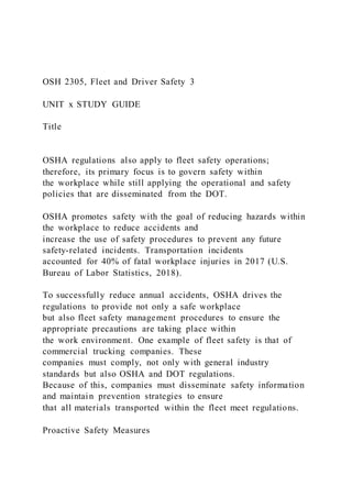 OSH 2305, Fleet and Driver Safety 1 Course Learnin | PDF