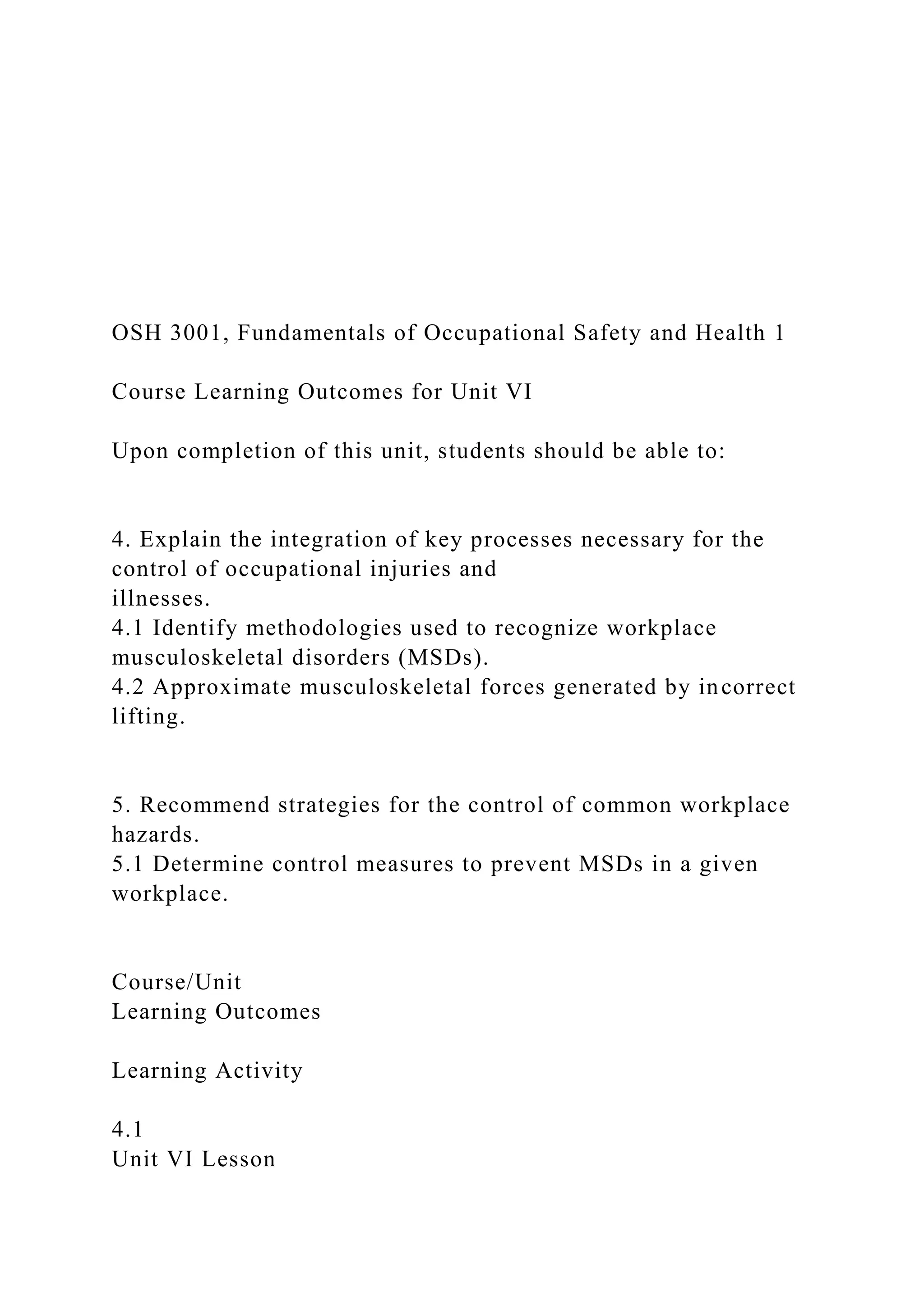 OSH 3001, Fundamentals of Occupational Safety and Healt.docx