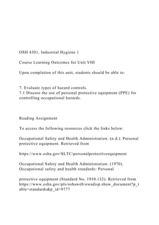 OSH 4301, Industrial Hygiene 1 Course Learning Outc.docx | First Aid ...
