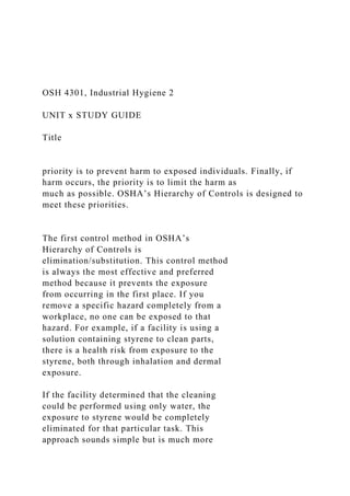 OSH 4301, Industrial Hygiene 1 Course Learning Outc.docx | First Aid ...