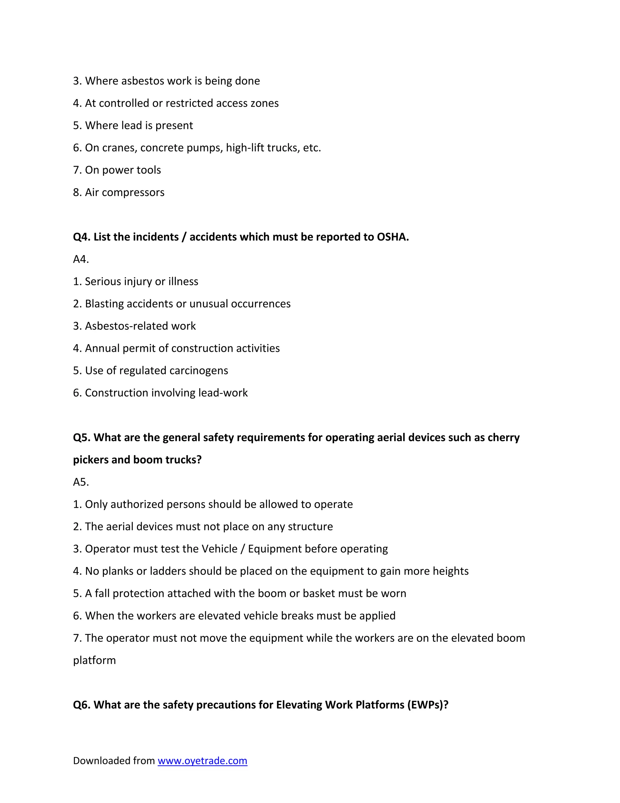 Download the Latest OSHA 10 Answers PDF : oyetrade.com