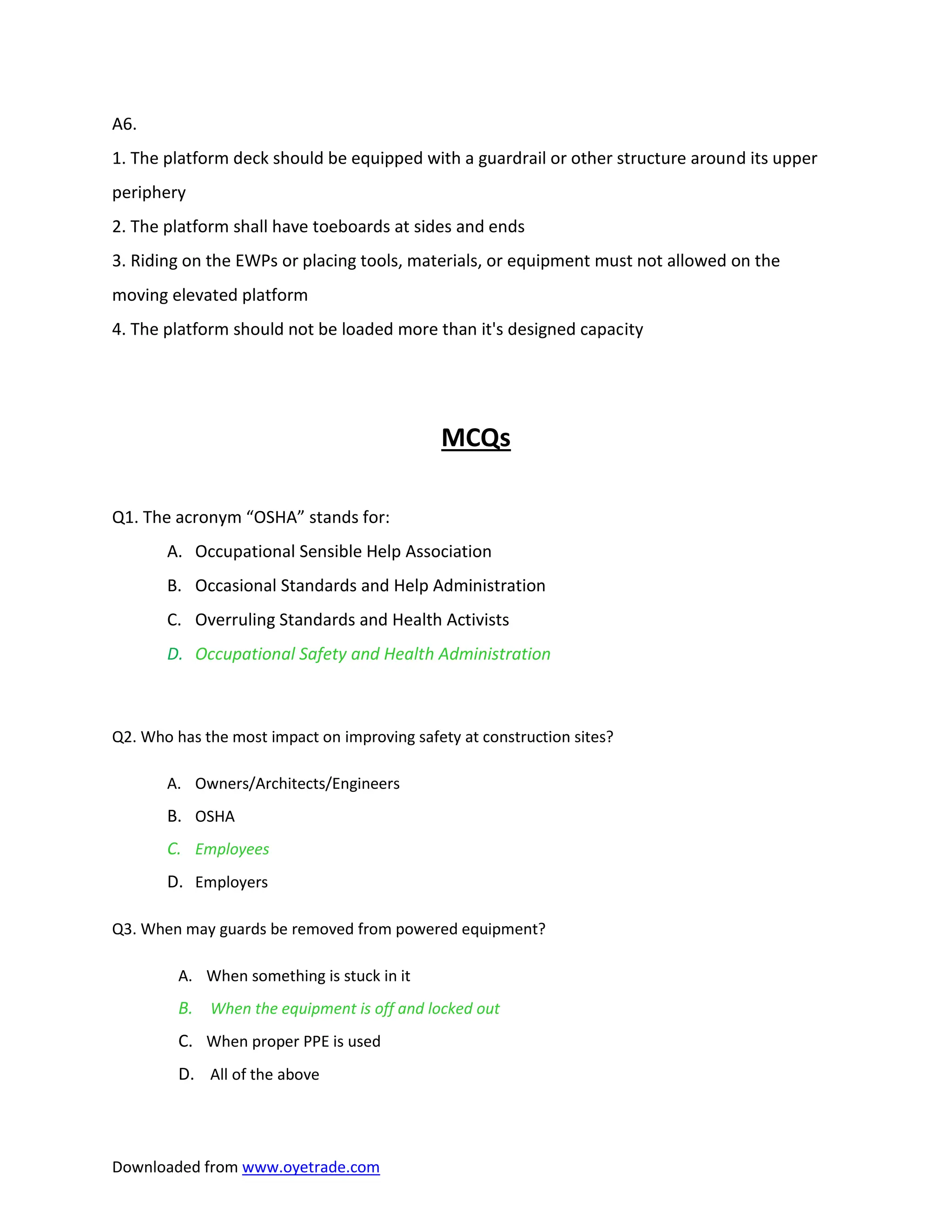 Download the Latest OSHA 10 Answers PDF : oyetrade.com