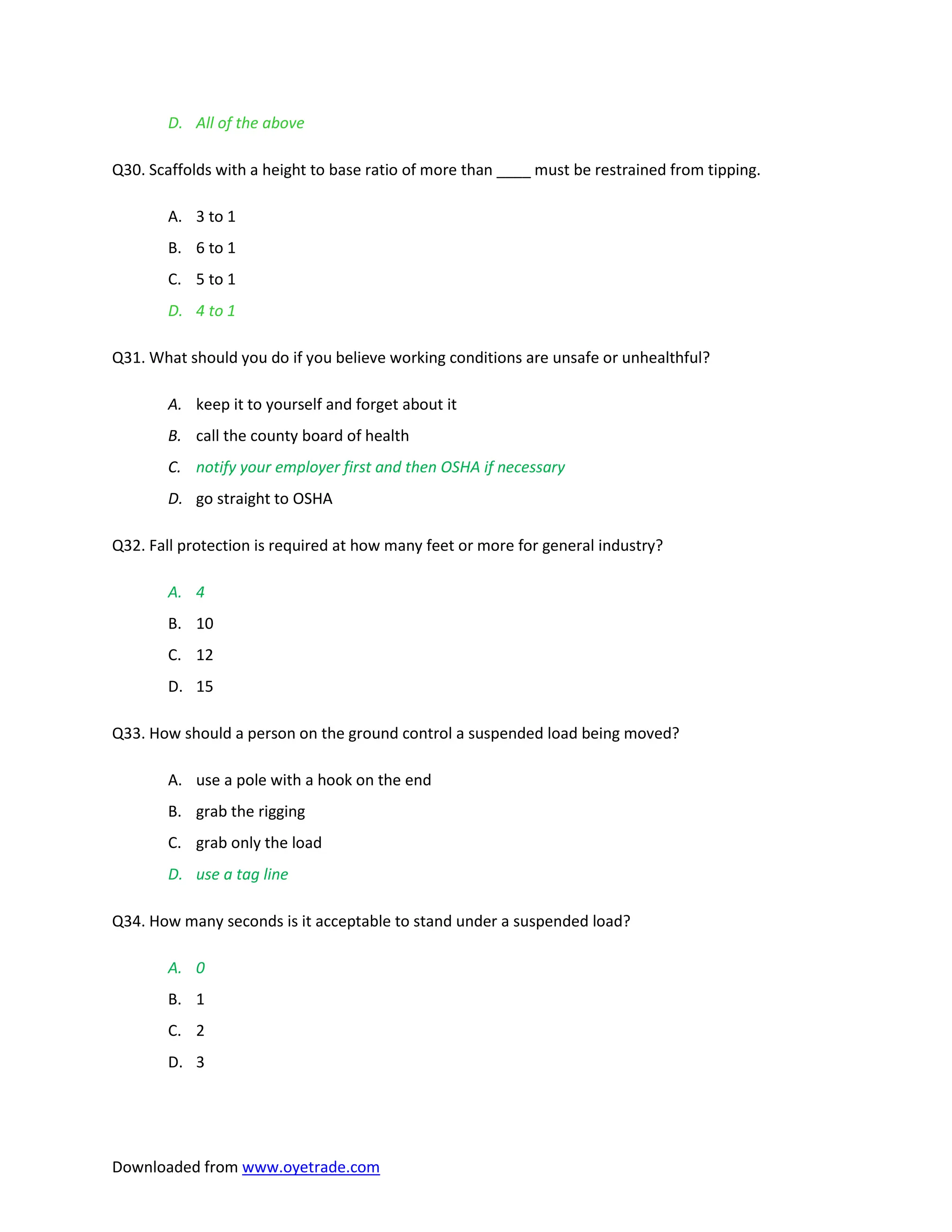 Download the Latest OSHA 10 Answers PDF : oyetrade.com