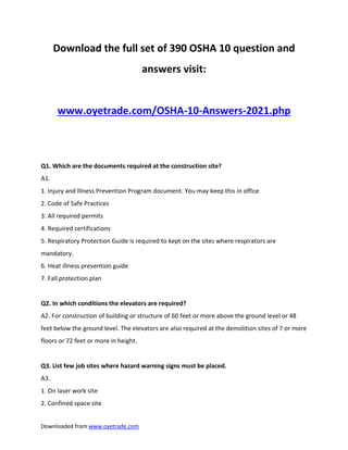 Download the Latest OSHA 10 Answers PDF : oyetrade.com