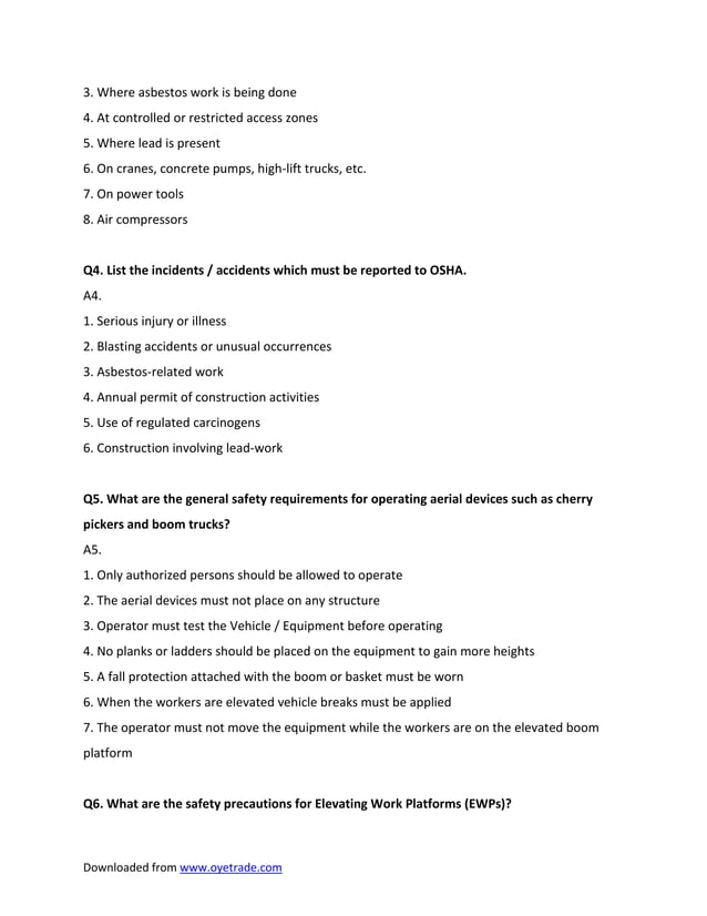 Download the Latest OSHA 10 Answers PDF : oyetrade.com | Climbing ...
