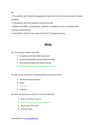 Download the Latest OSHA 10 Answers PDF : oyetrade.com