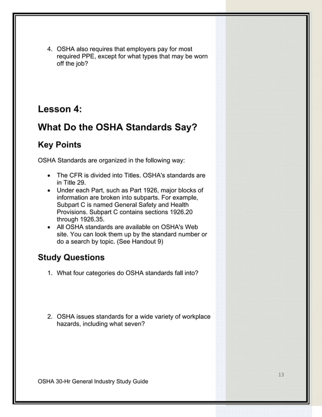 Osha 30 hour General Industry Outreach Training | PDF | Business ...