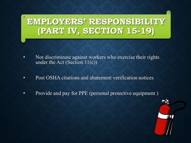 OSHA ACT 1994 | PPTX | Business | Business and Finance