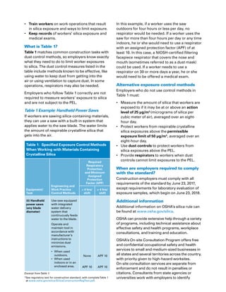 OSHA Fact Sheet: OSHA's Crystalline Silica Rule: Construction | PDF