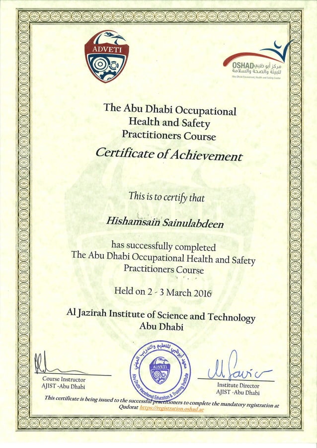 OSHAD CERTIFICATE | PDF