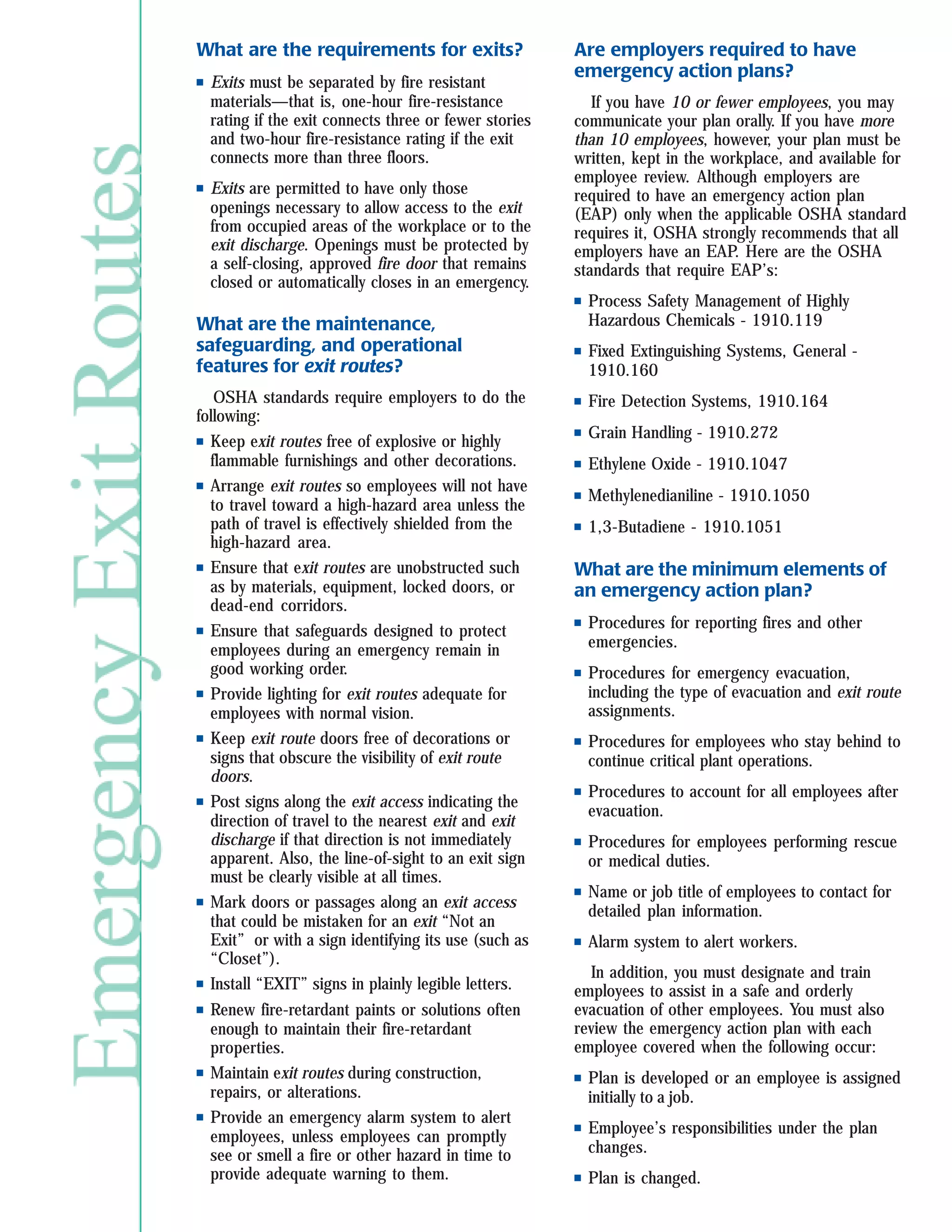 Osha Emergency Exit Routes Factsheet | PDF