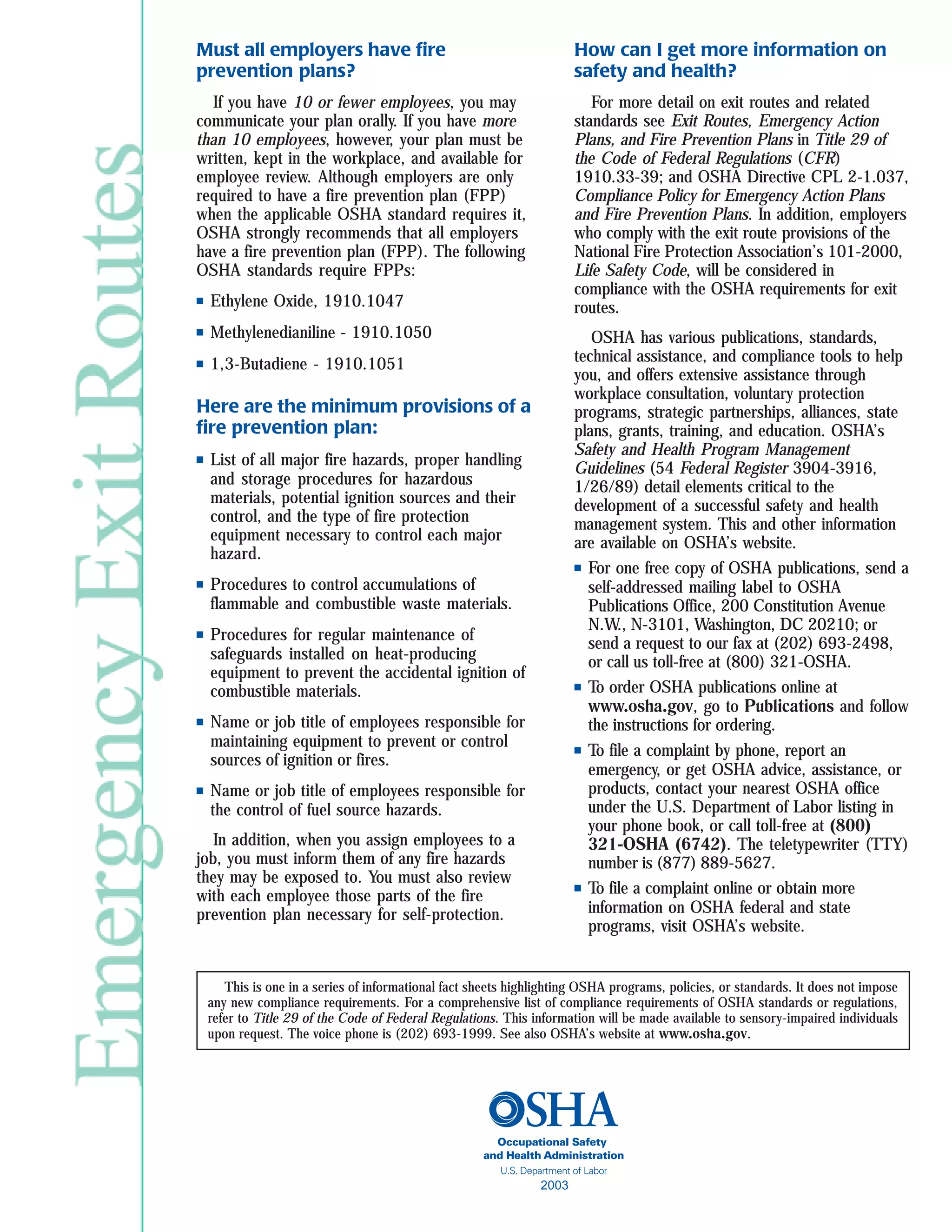 Osha Emergency Exit Routes Factsheet | PDF