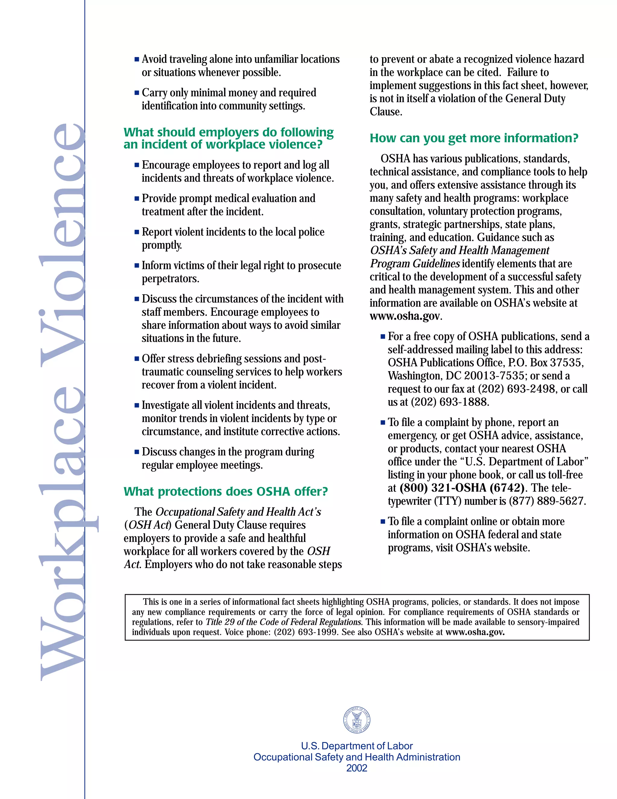 OSHA factsheet | PDF
