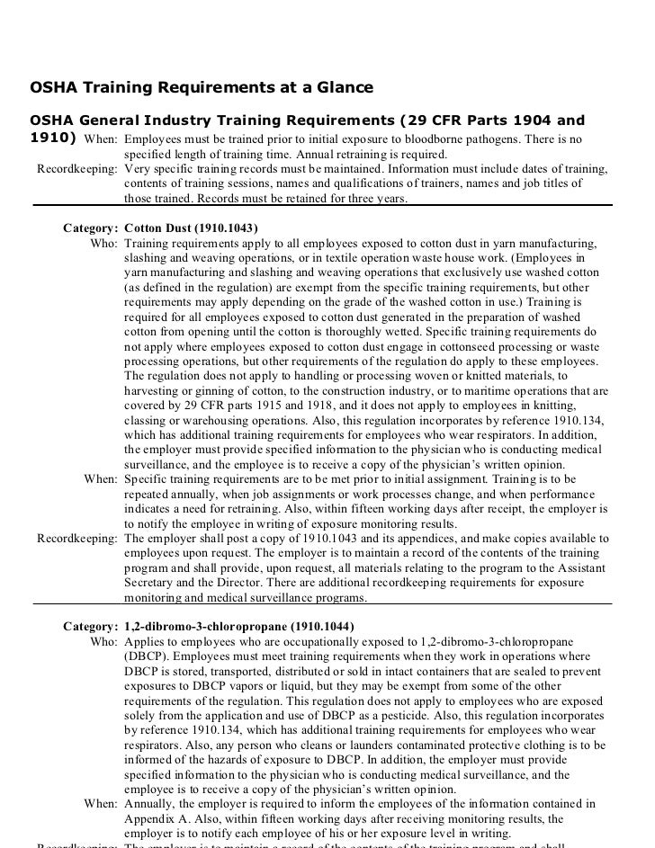 Osha gen industry training requirements
