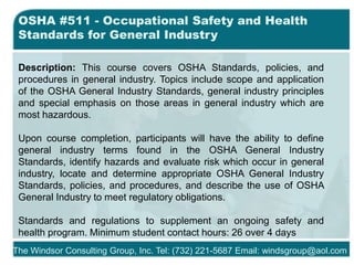 Windsor Consulting Group - 2017 OSHA Outreach Health and Safety ...