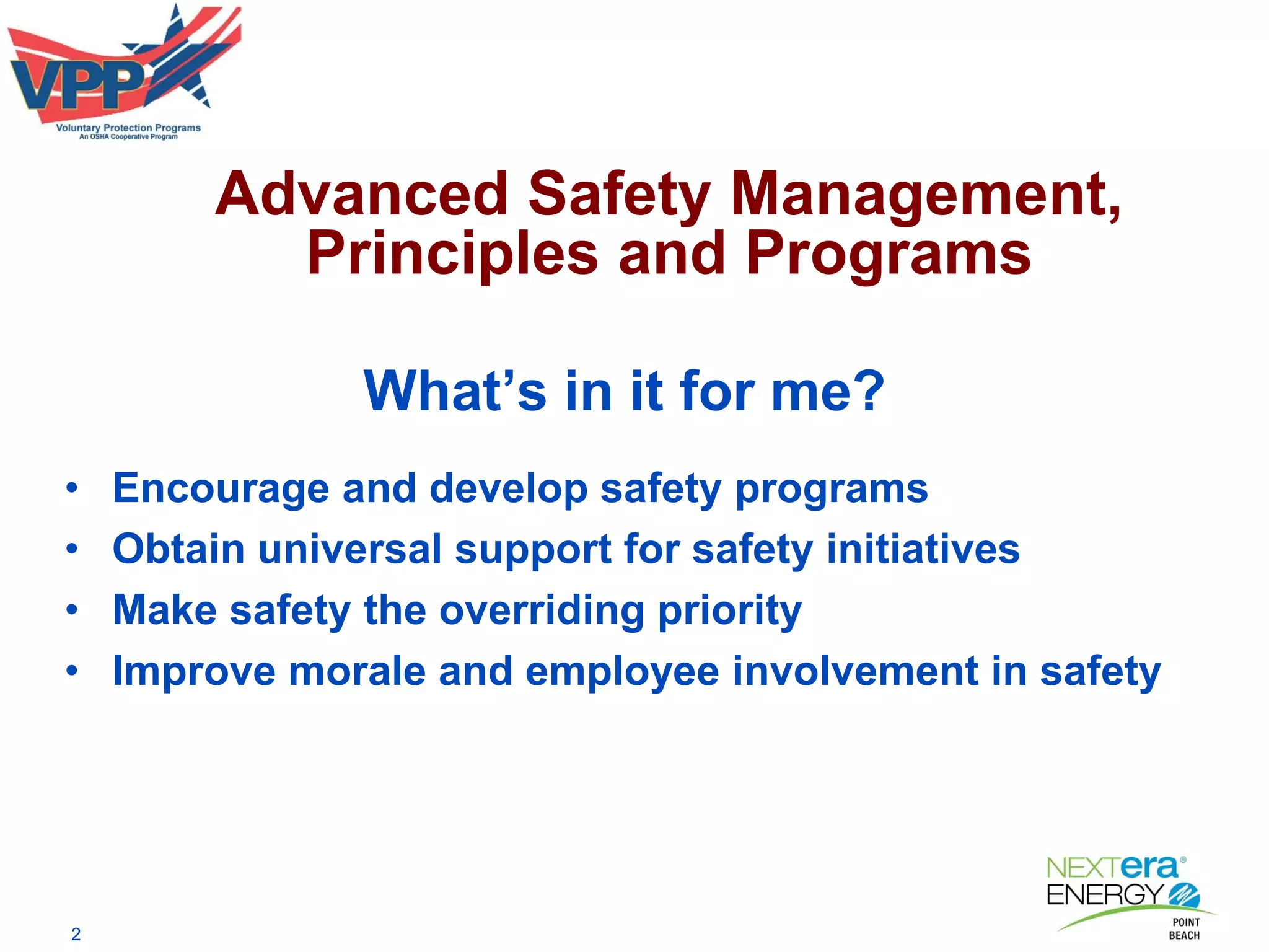 Advanced Safety, Management, Principles and Programs- OSHA and VPP | PDF