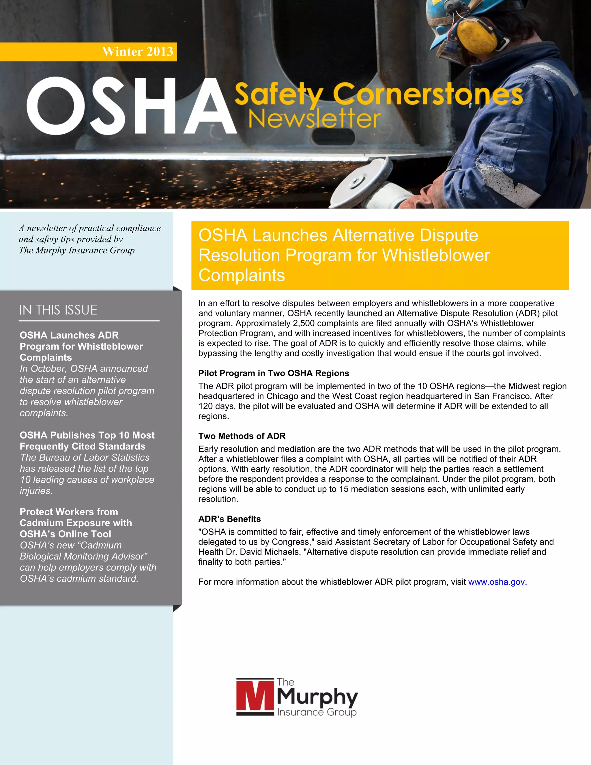OSHA Safety Cornerstones Winter 2013 | PDF