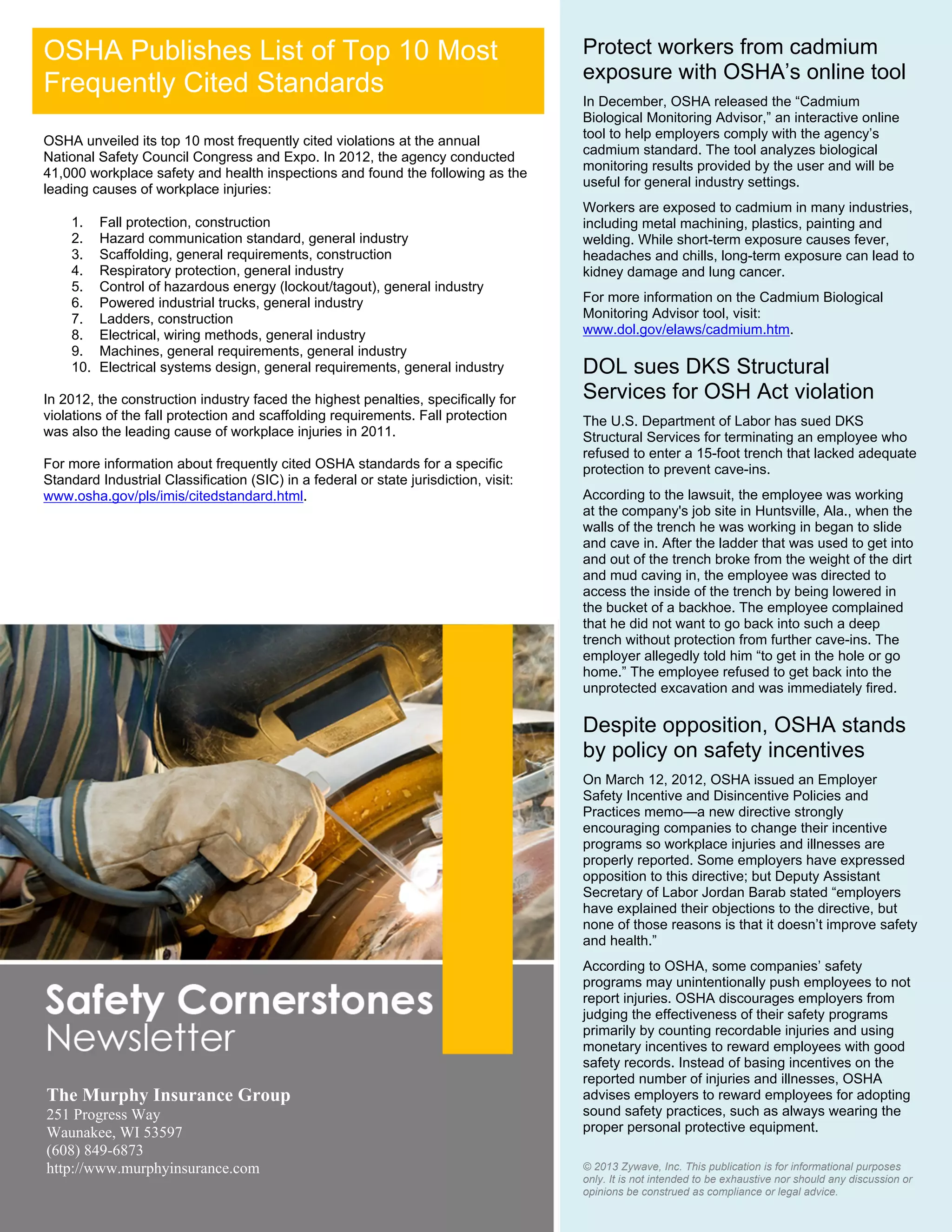 OSHA Safety Cornerstones Winter 2013 | PDF