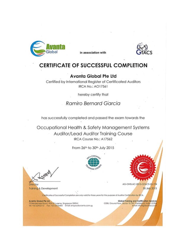 Oshas certificate | PDF