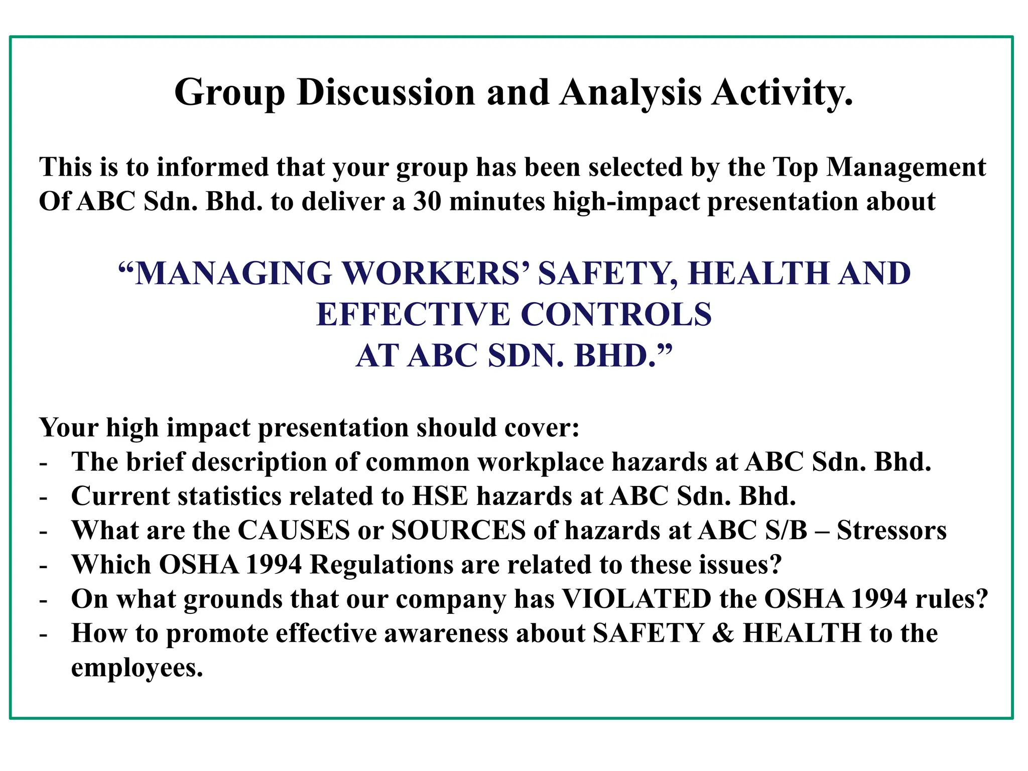 OSHA Scribd presentation 2021-OSHA 1994 | PPT | Physical Therapy | Wellness