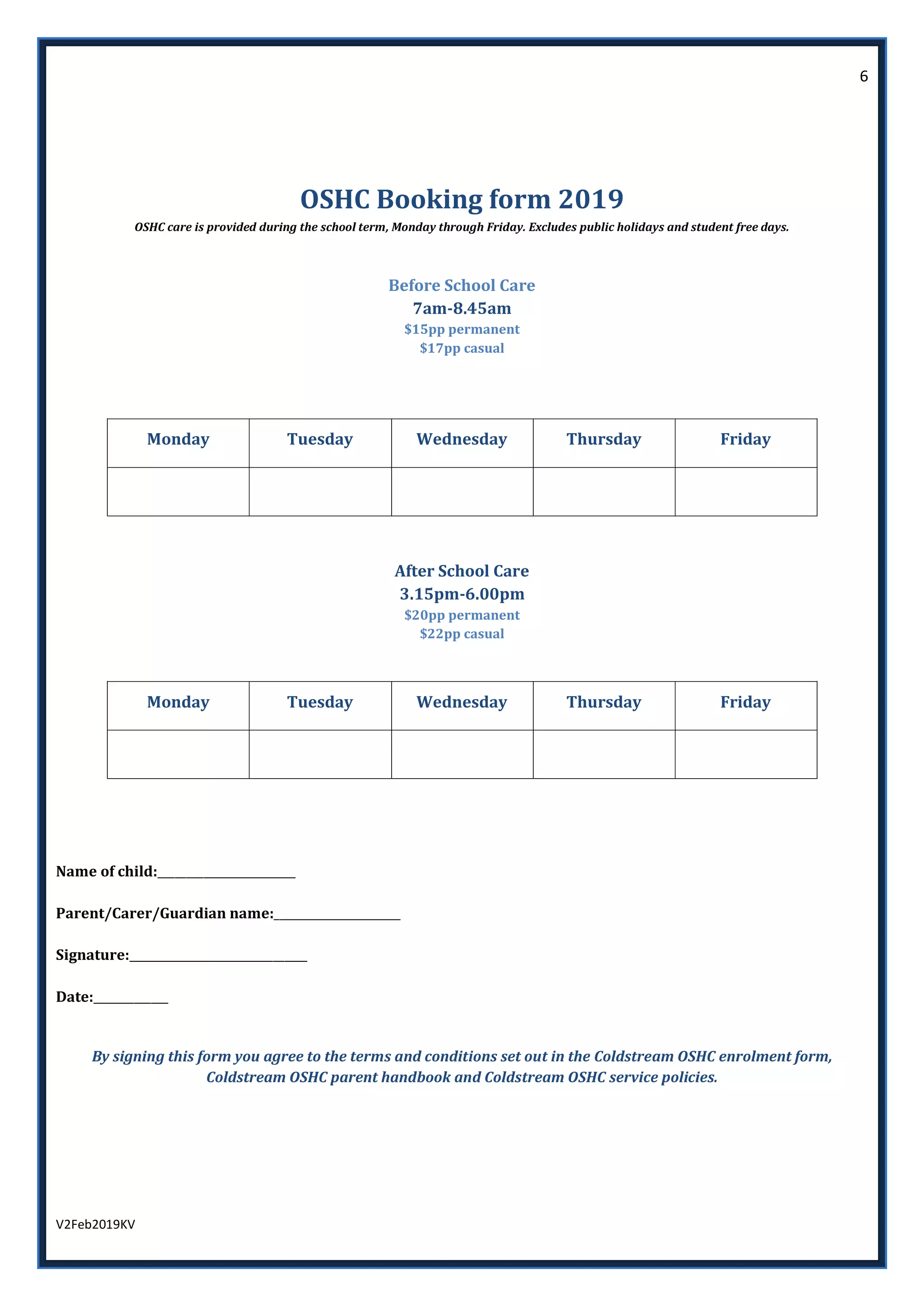 Oshc enrolment form 2019 | PDF