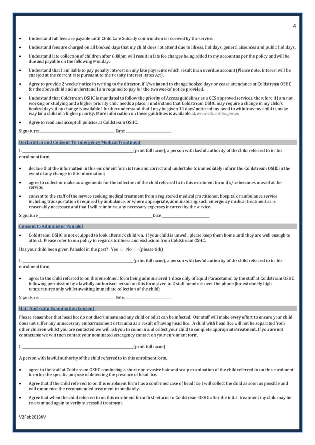 Oshc enrolment form 2019 | PDF | First Aid | Injuries
