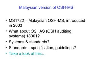 Safety and Health Management Systems (OSHMS) 2003 | PPT
