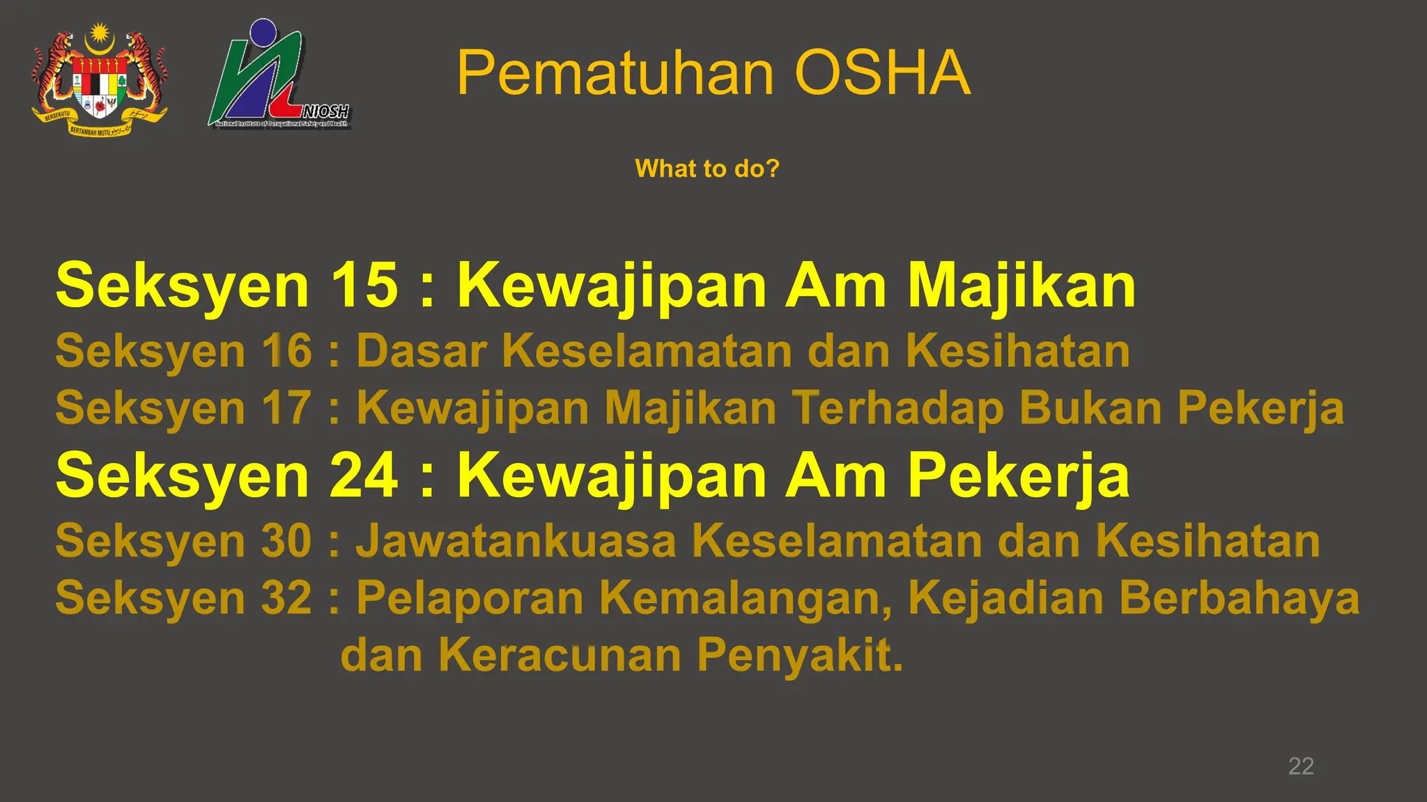 PENGENALAN PENGURUSAN KESELAMATAN & KESIHATAN PEKERJAAN OSH DAN NIOSH | PPT