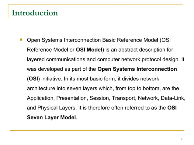 OSI Model | PPT | Computer Networking | Computing