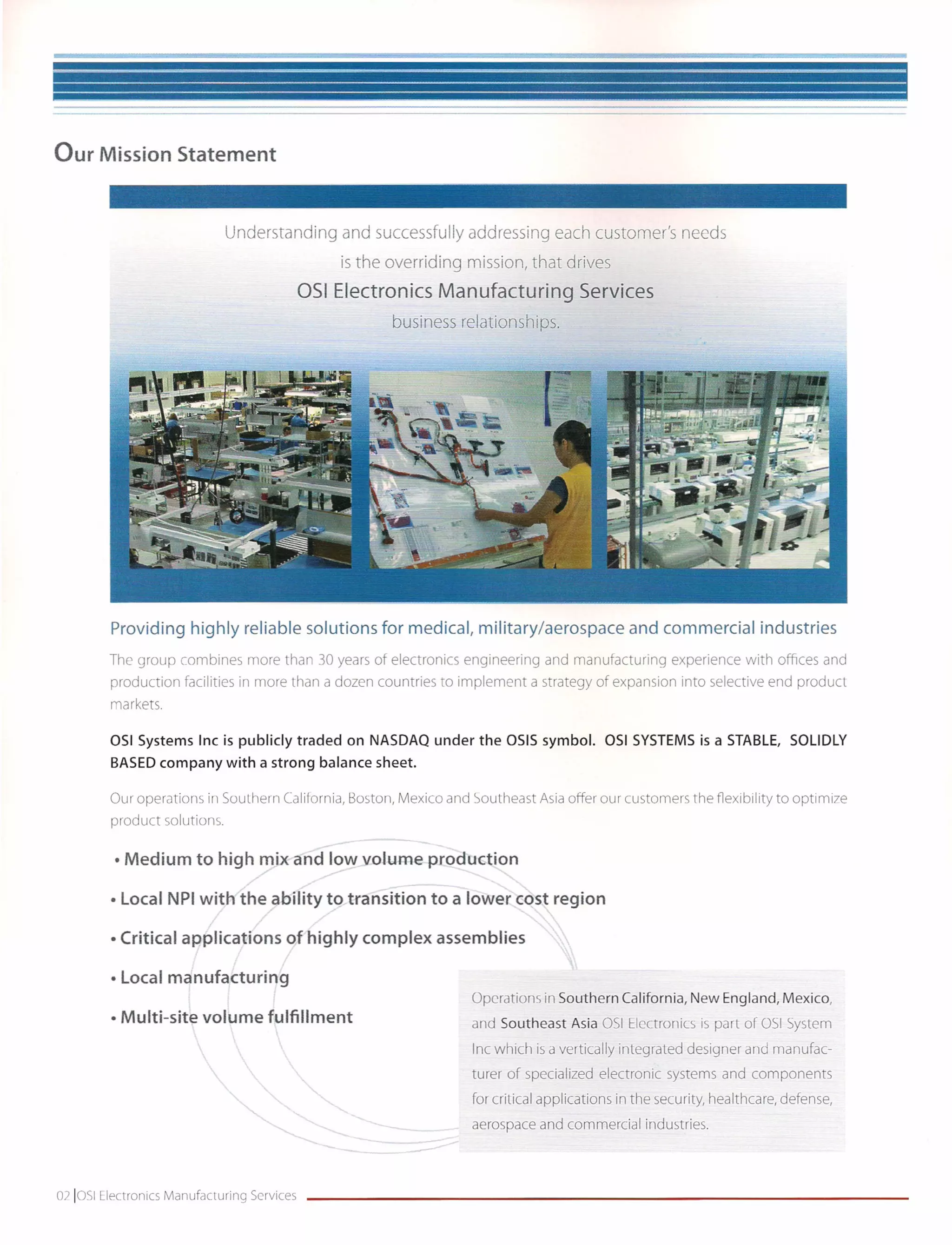 OSI Electronics Manufacturing Services Brochure | PDF