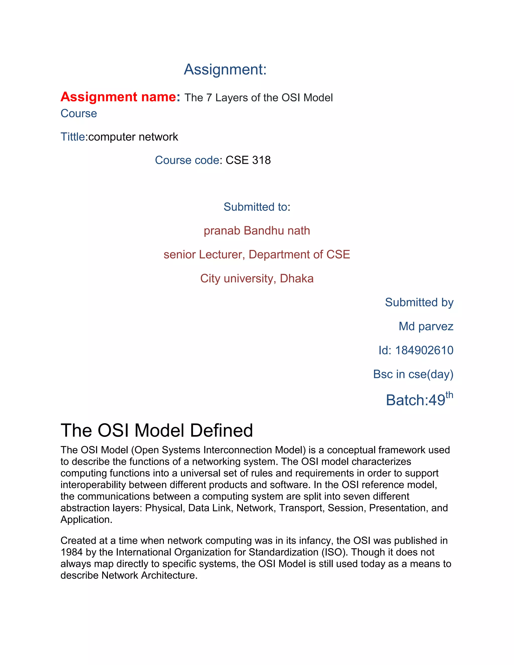 Osi model in networking | PDF