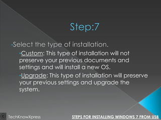 Windows 7 installation steps | PPTX