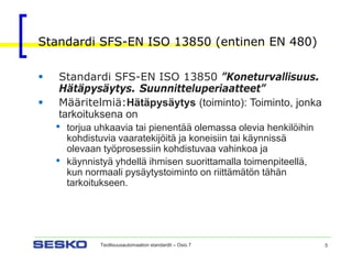 Teollisuusautomaation standardit - Hätäpysäytys - Standardit ISO 13850 ...