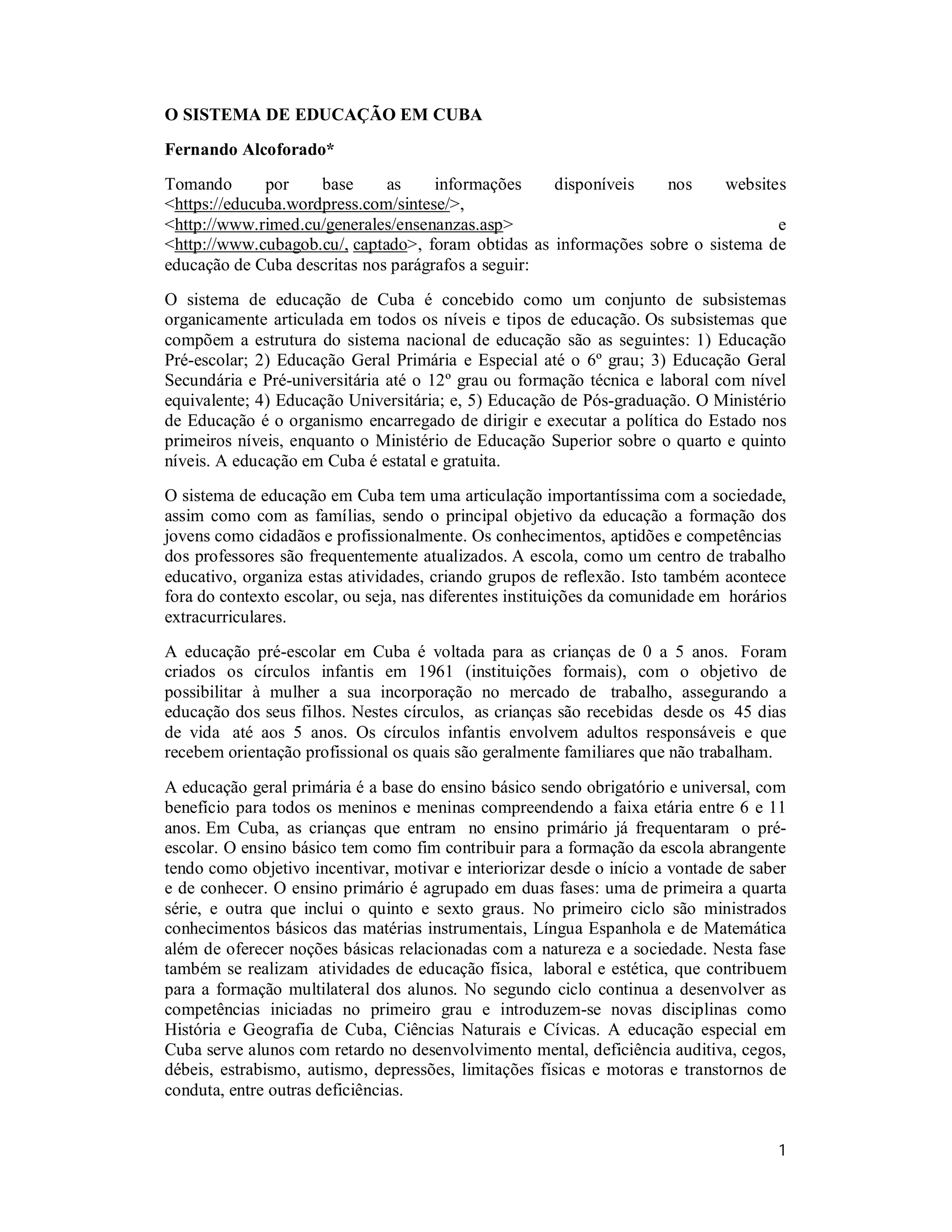 O sistema de educação em cuba | PDF