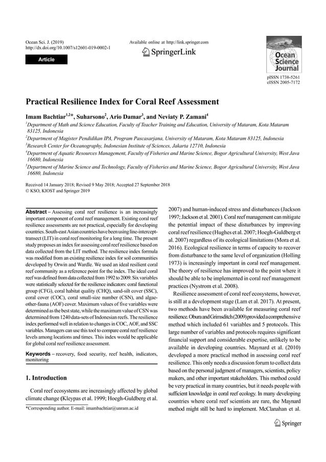 OSJ 2019 : Practical Resilience Index for Coral Reef Assessment | PDF