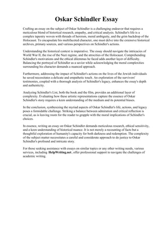 Oskar Schindler Essay. Oskar Schindler by Jazmin Estebez | PDF