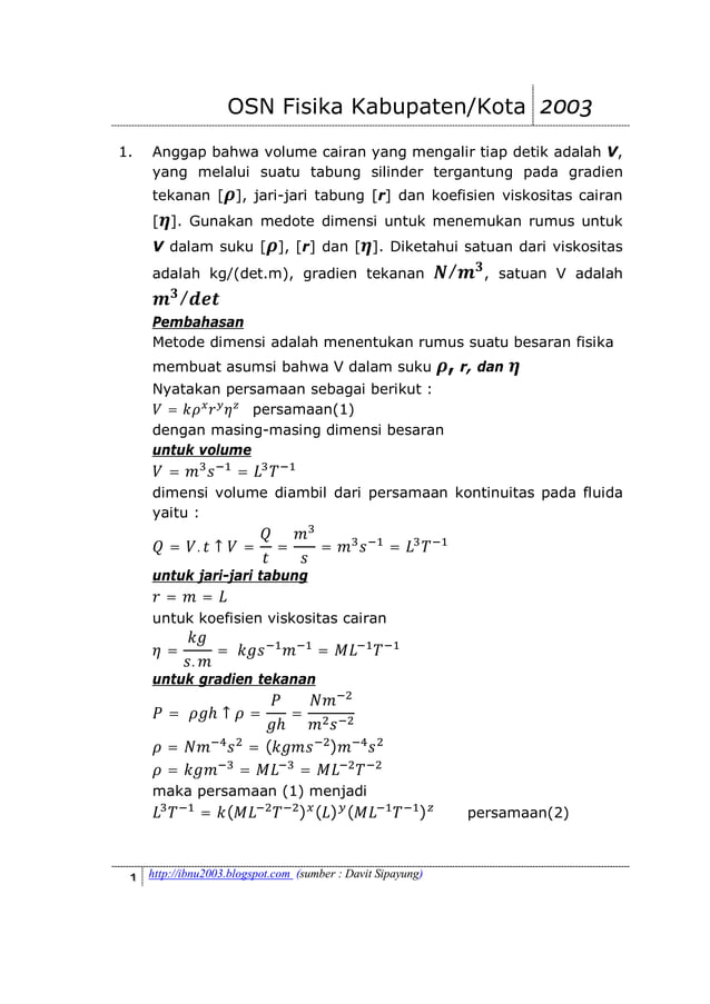 Osk fisika 2003 ; soal 1 | PDF