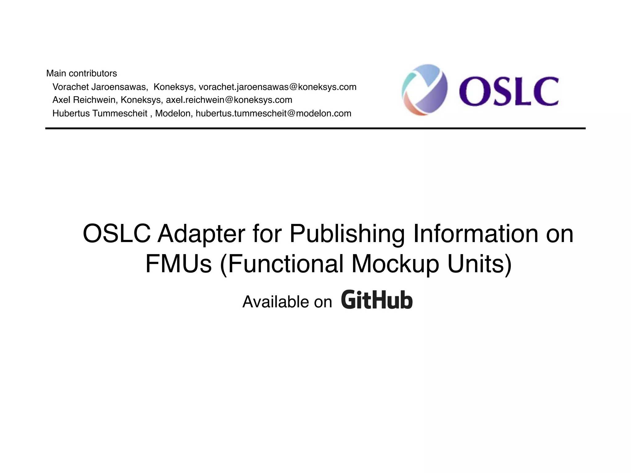 OSLC Adapter for Publishing Information on FMUs (Functional Mockup ...