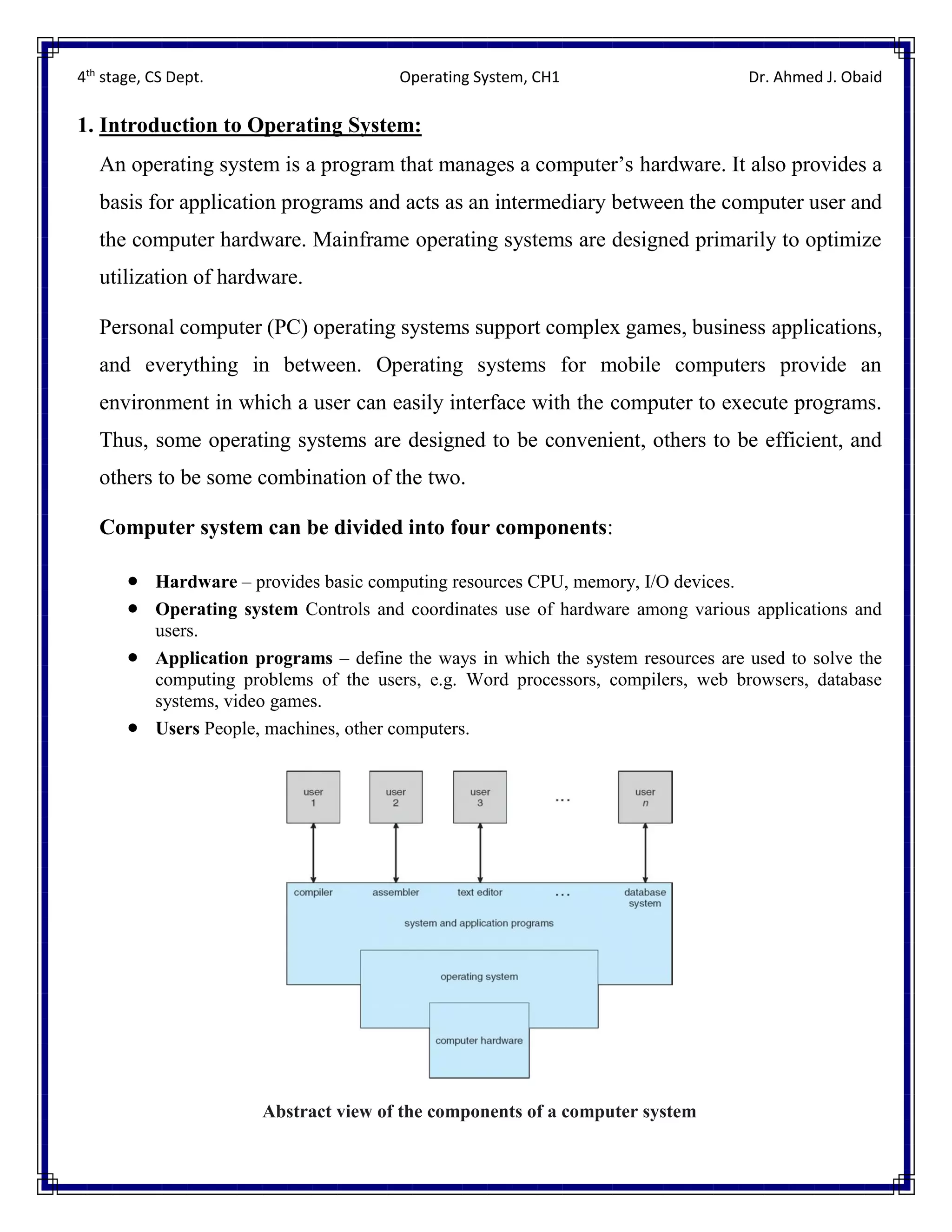 Operating System Lecture 1 | PDF | Operating Systems | Computer ...