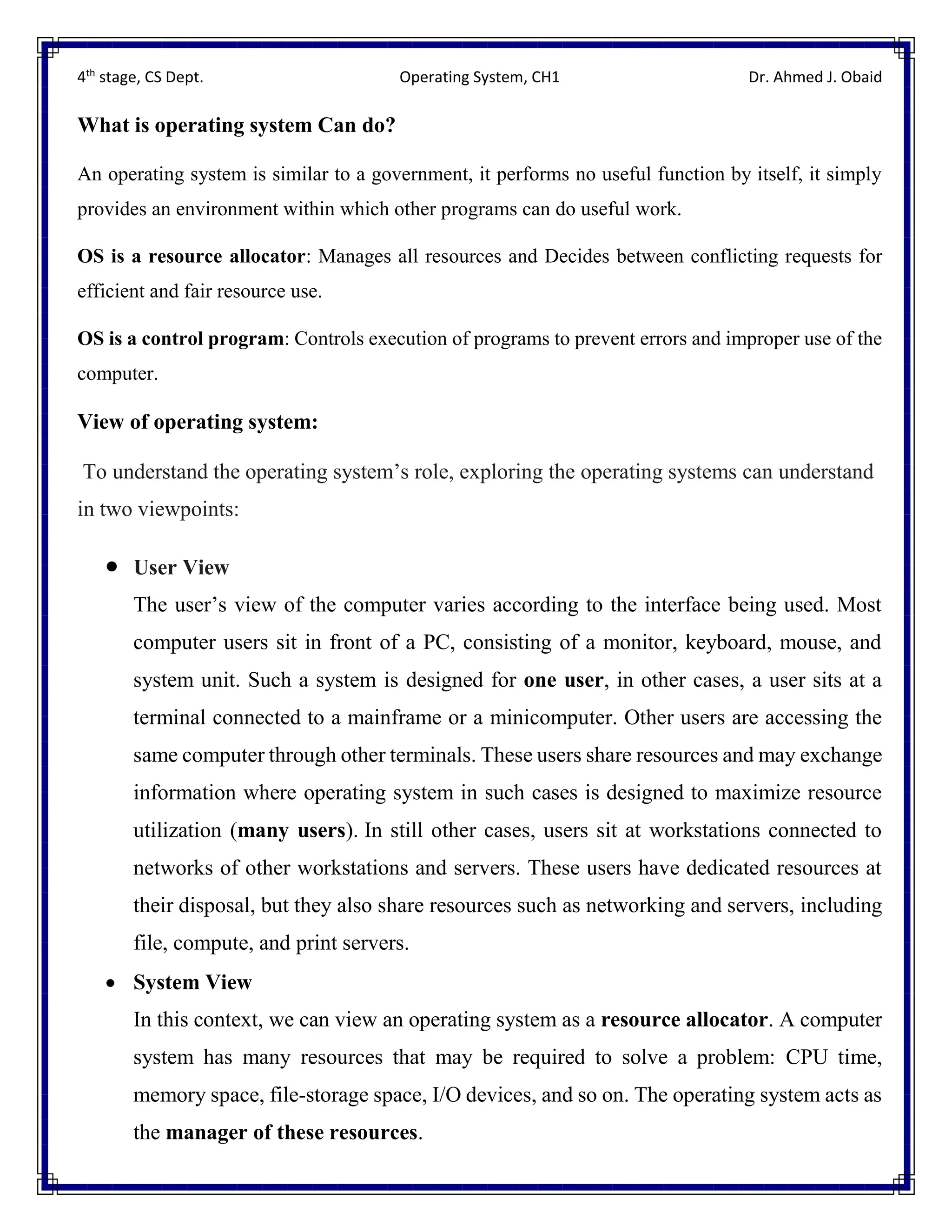 Operating System Lecture 1 | PDF | Operating Systems | Computer ...