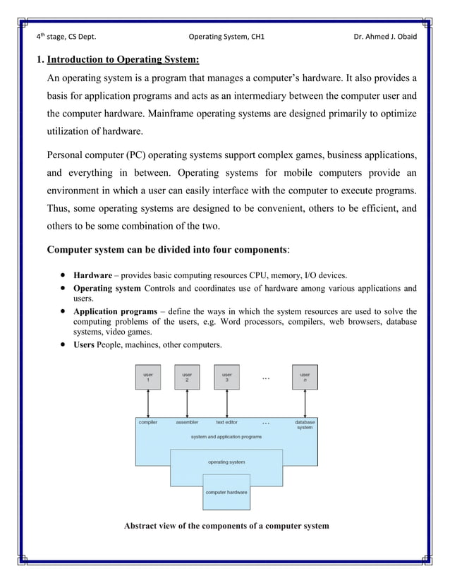 Operating System Lecture 1 Pdf Operating Systems Computer Software And Applications