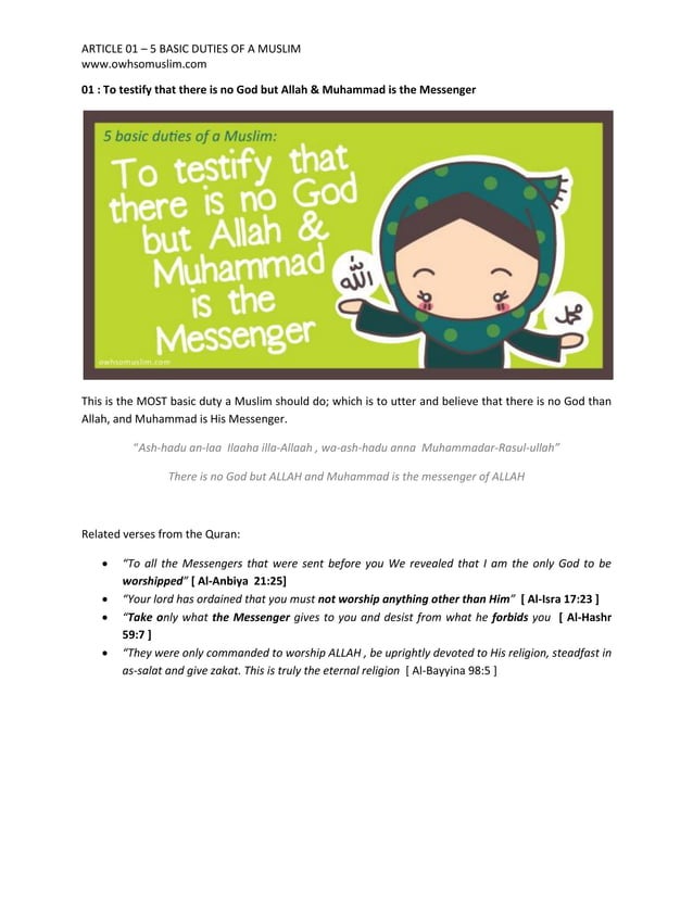 Osm01 5-basic-duties-of-a-muslim | PDF | Islam | Religion & Spirituality