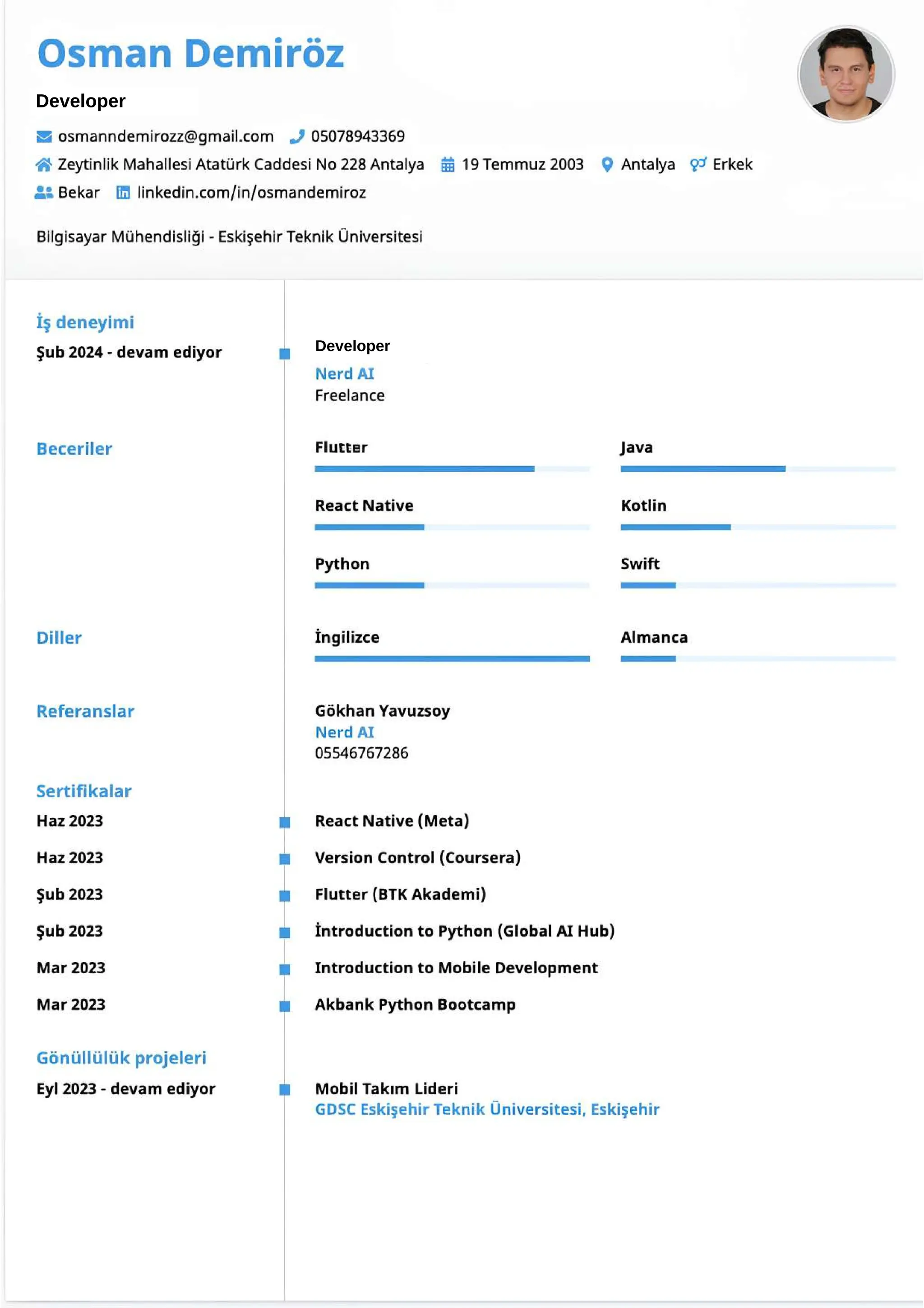 Osman Demiroz' s Personal Portfolio Link | PDF